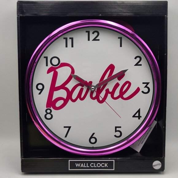 Mattel | Wall Decor | Barbie Pink Script Chrome 2 Inch Round Wall Clock ...